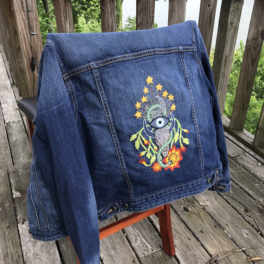 Embroidering an Evil Eye Jean Jacket – Cry The Bird